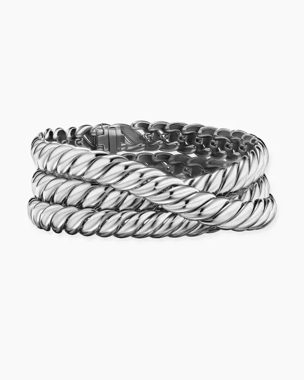 David Yurman Sculpted Cable Triple Wrap Bracelet - All Sterling Silver