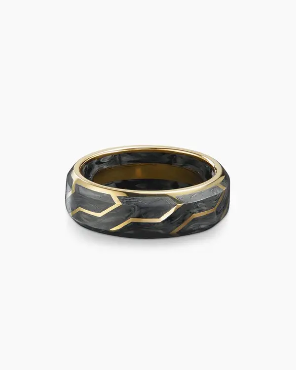 David Yurman Band Ring In 18k Yellow Gold - Forged Carbon