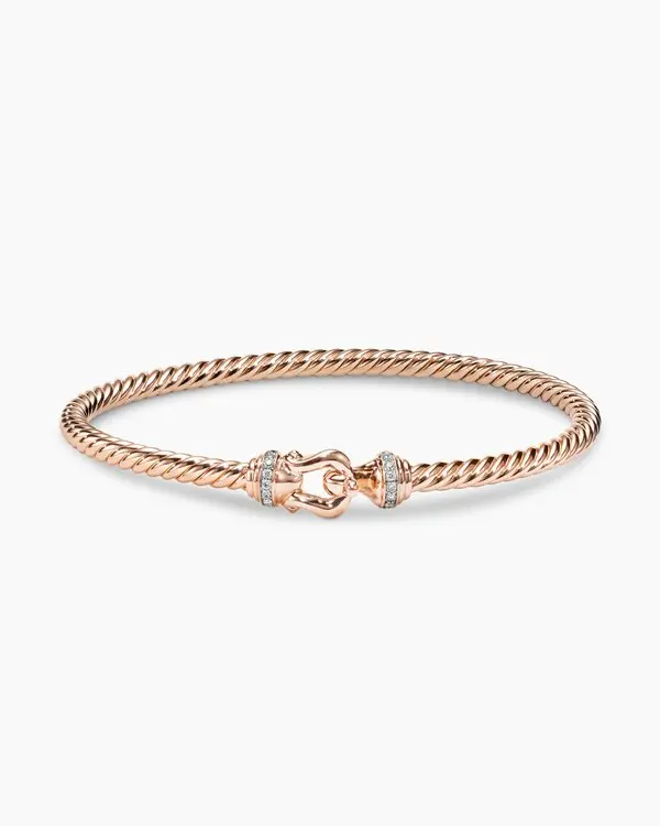 David Yurman 18k Rose Gold Buckle Cablespira® Bracelet With Diamonds - Diamond