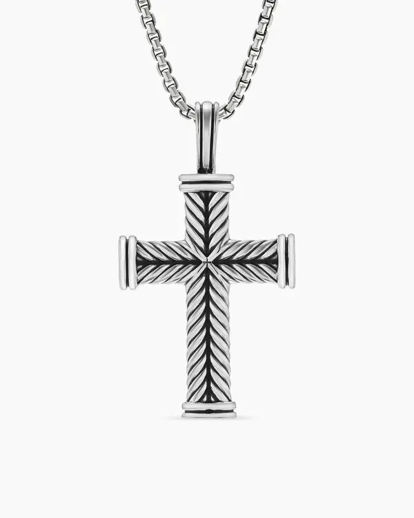 David Yurman Sterling Silver Chevron Cross Pendant With Black Diamonds - All Sterling Silver