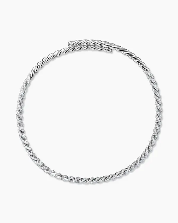 David Yurman 18k White Gold Sculpted Cable Flex Necklace - Diamond