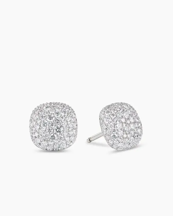 David Yurman Pavé Cushion Stud Earrings In White Gold With Diamonds - Diamond