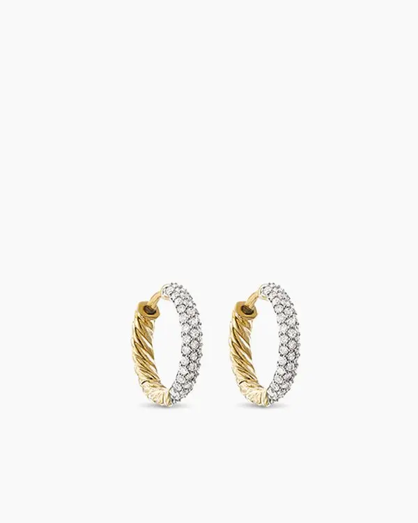 David Yurman 18k Yellow Gold Petite Pavé Huggie Hoop Earrings - Diamond
