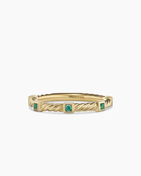 David Yurman 18k Yellow Gold Stack Ring With Rubies - Emerald