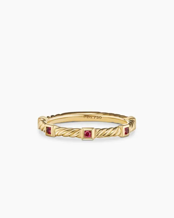 David Yurman 18k Yellow Gold Stack Ring With Rubies - Ruby