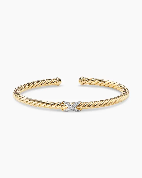 David Yurman 18k Yellow Gold Cablespira® Station Bracelet With Pavé Diamonds - Diamond