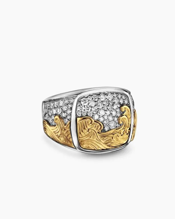David Yurman Waves Signet Ring With Black Diamonds - Diamond