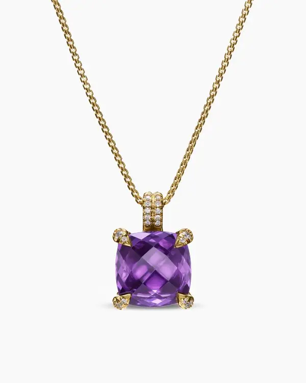 David Yurman 18k Yellow Gold Chatelaine Pendant Necklace With And Diamonds - Amethyst