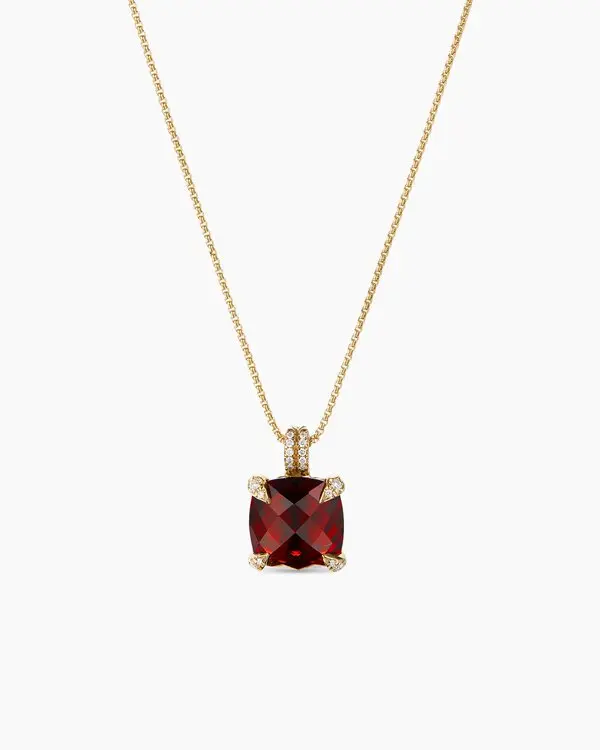 David Yurman 18k Yellow Gold Chatelaine Pendant Necklace With And Diamonds - Garnet