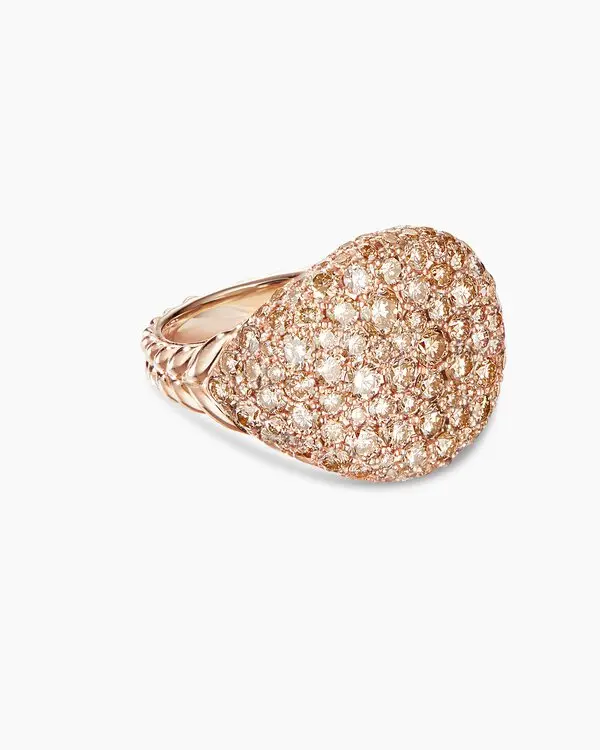 David Yurman 18k Rose Gold Pinky Signet Ring With Diamonds - Cognac Diamond