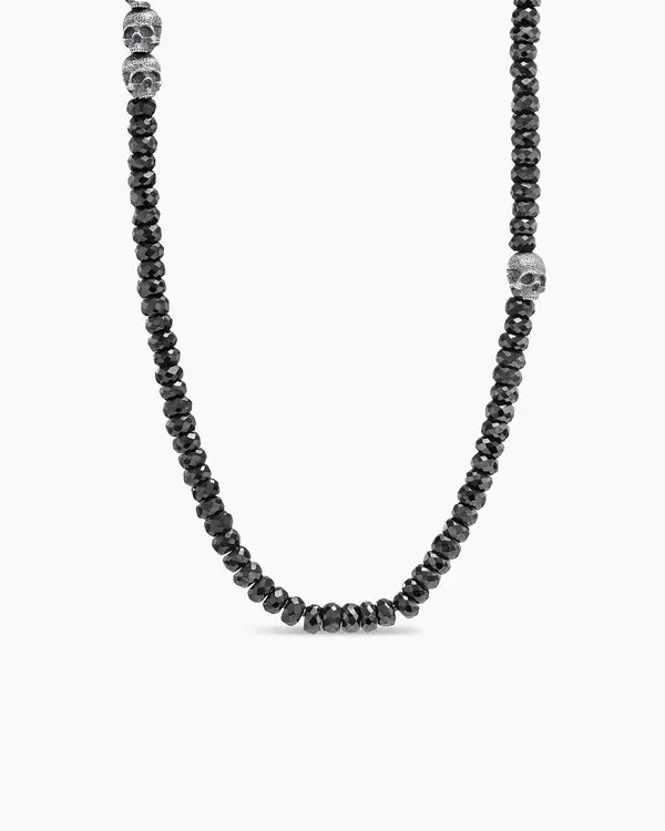 David Yurman Sterling Silver Skull Station Necklace With - Black Spinel