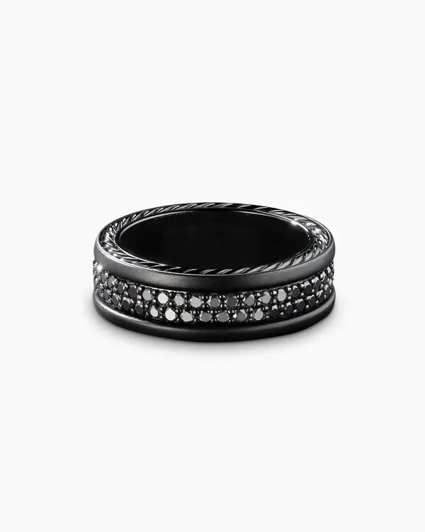 David Yurman Streamline® Two Row Band Ring In Black Titanium With Black Diamonds - Black Diamond