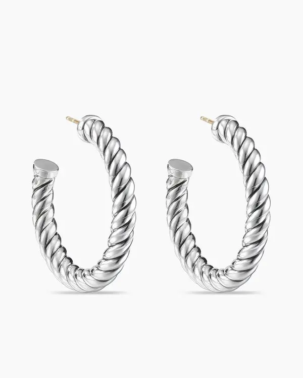 David Yurman Sculpted Cable Hoop Earrings - All Sterling Silver