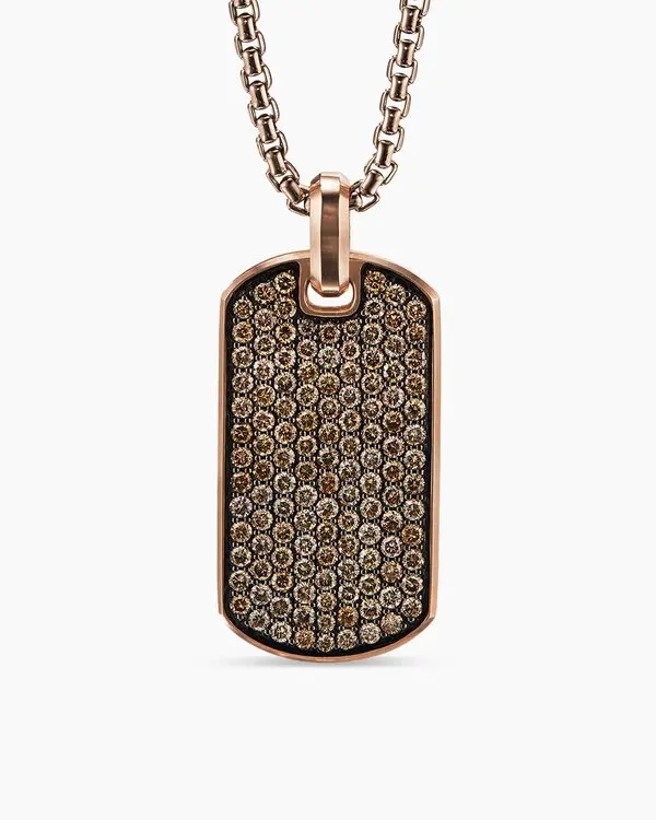 David Yurman Chevron Tag In 18k Rose Gold With Diamonds - Cognac Diamond