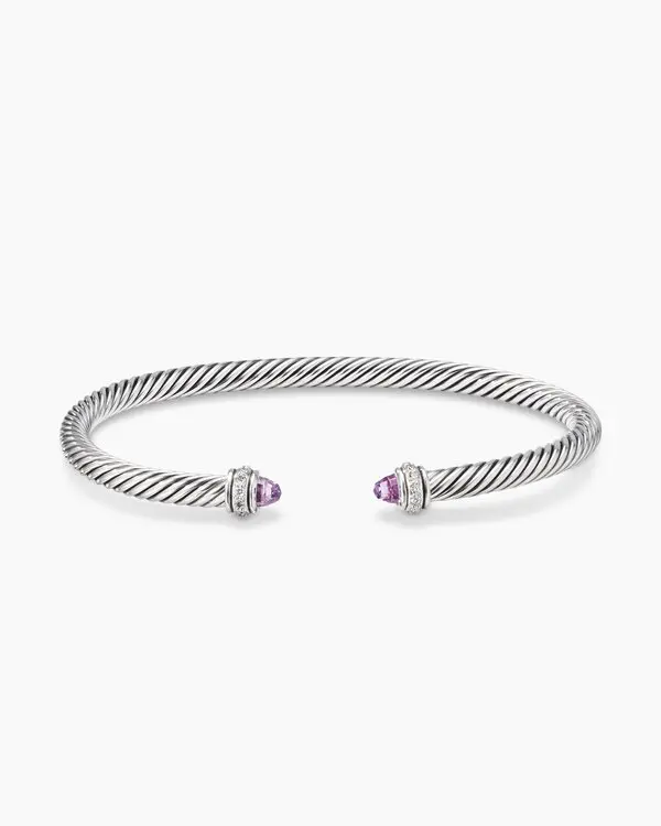 David Yurman Sterling Silver Classic Cable Bracelet With And Diamond - Amethyst