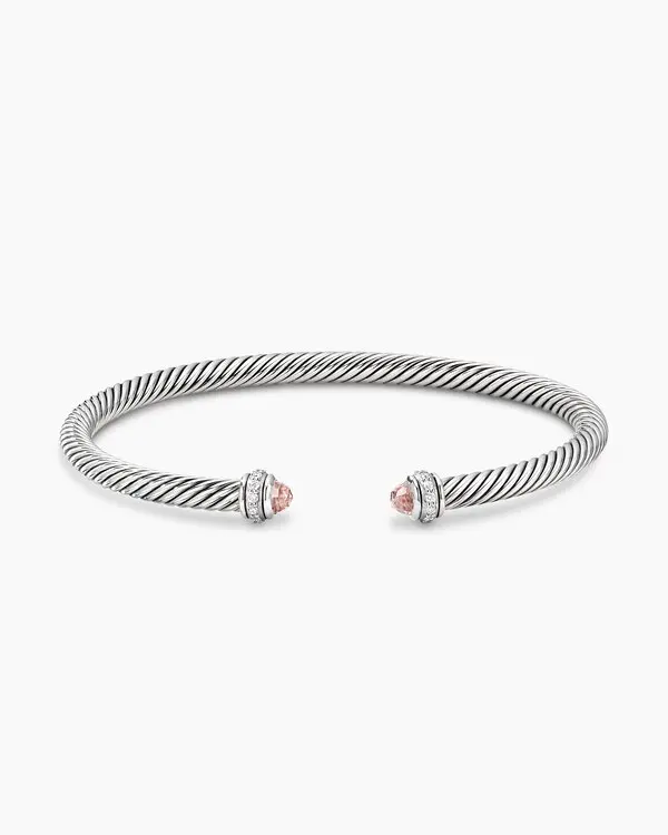 David Yurman Sterling Silver Classic Cable Bracelet With And Diamond - Morganite