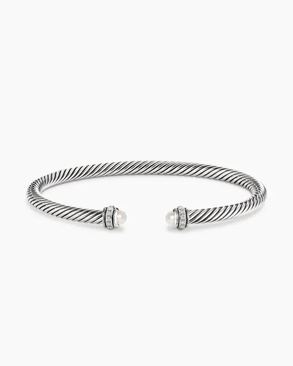 David Yurman Sterling Silver Classic Cable Bracelet With And Diamond - Pearl