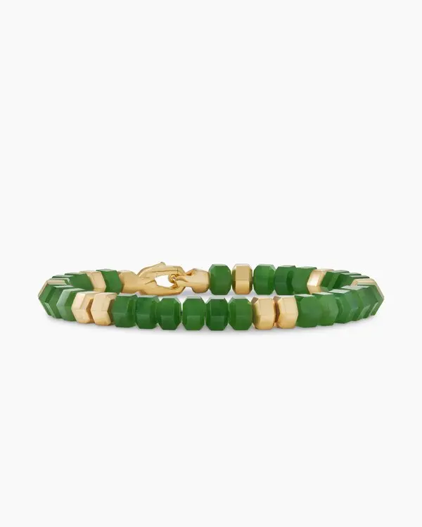 David Yurman Hex Bead Bracelet With And 18k Yellow Gold - Nephrite Jade