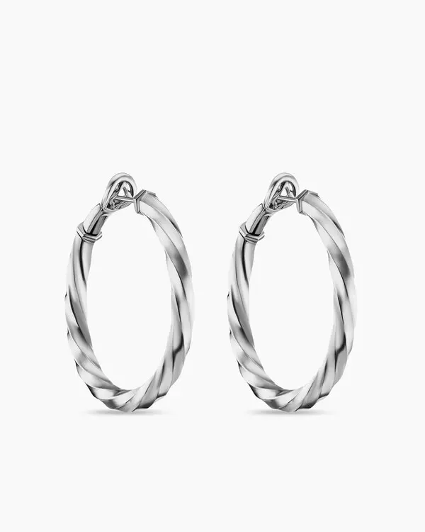 David Yurman Cable Edge Hoop Earrings - Sterling Silver Recycled