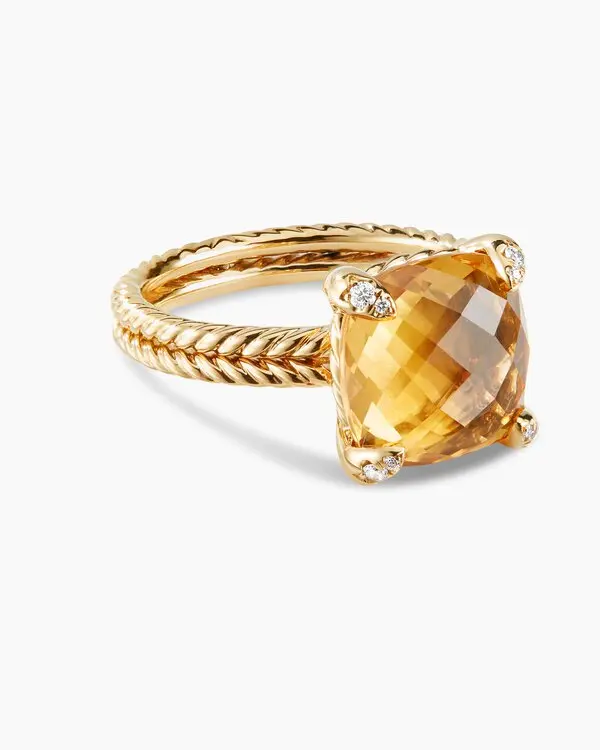 David Yurman Chatelaine® Ring In 18k Yellow Gold With And Diamonds - Citrine
