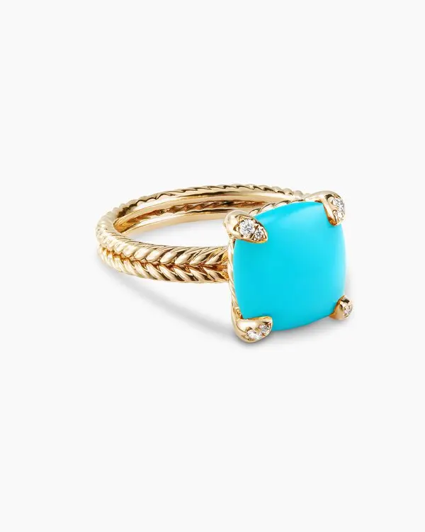 David Yurman Chatelaine® Ring In 18k Yellow Gold With And Diamonds - Turquoise