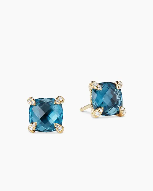 David Yurman Chatelaine® Stud Earrings With And Diamonds - Hampton Blue Topaz