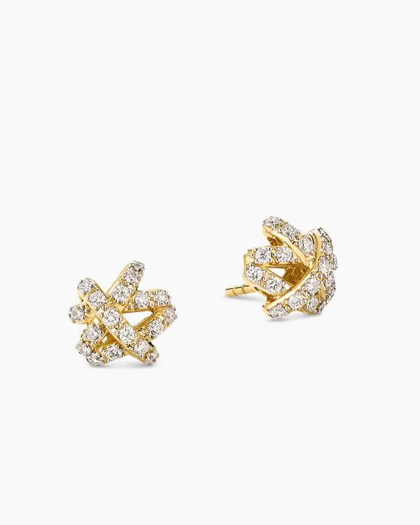 David Yurman 18k Yellow Gold Crossover Stud Earrings With Diamonds - Diamond