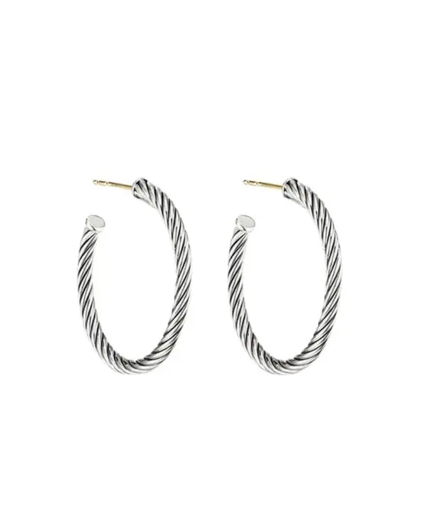 David Yurman Sterling Silver Cable Hoop Earrings - All Sterling Silver