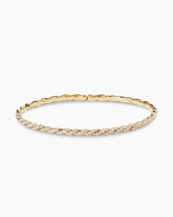 David Yurman 18k Yellow Gold Sculpted Cable Flex Bracelet With Diamonds - Diamond