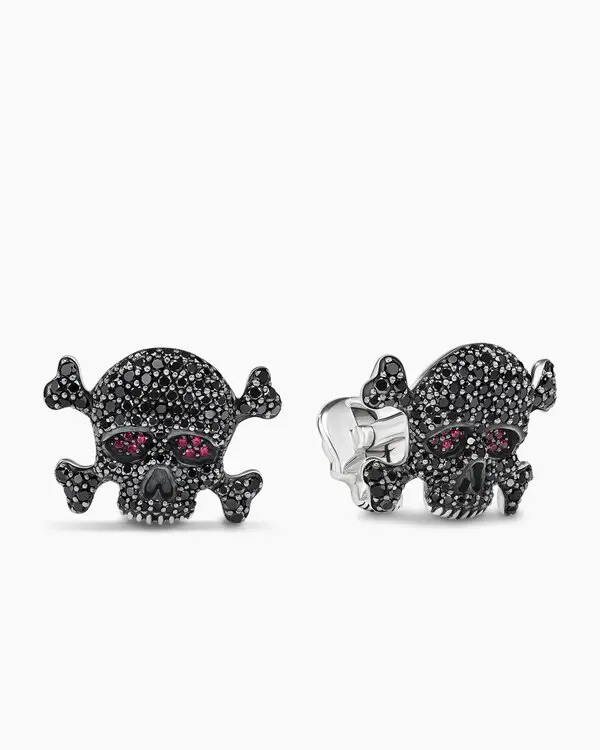 David Yurman Memento Mori Skull Cufflinks In Sterling Silver With Black Diamonds And Rubies - Ruby/black Diamond