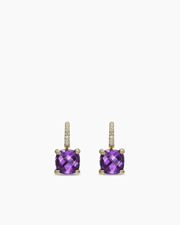 David Yurman Chatelaine® Drop Earrings In 18k Yellow Gold With And Diamonds - Amethyst
