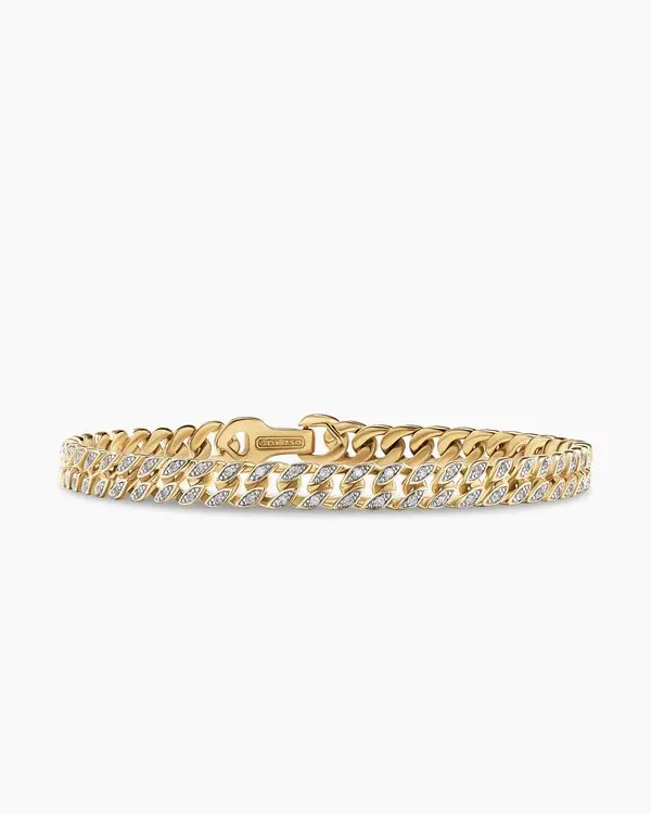 David Yurman 18k Yellow Gold Curb Chain Bracelet With Diamonds - Diamond