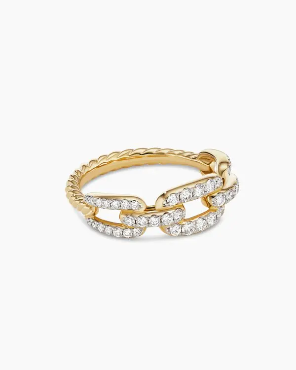 David Yurman 18k Yellow Gold Stax Chain Link Ring - Diamond