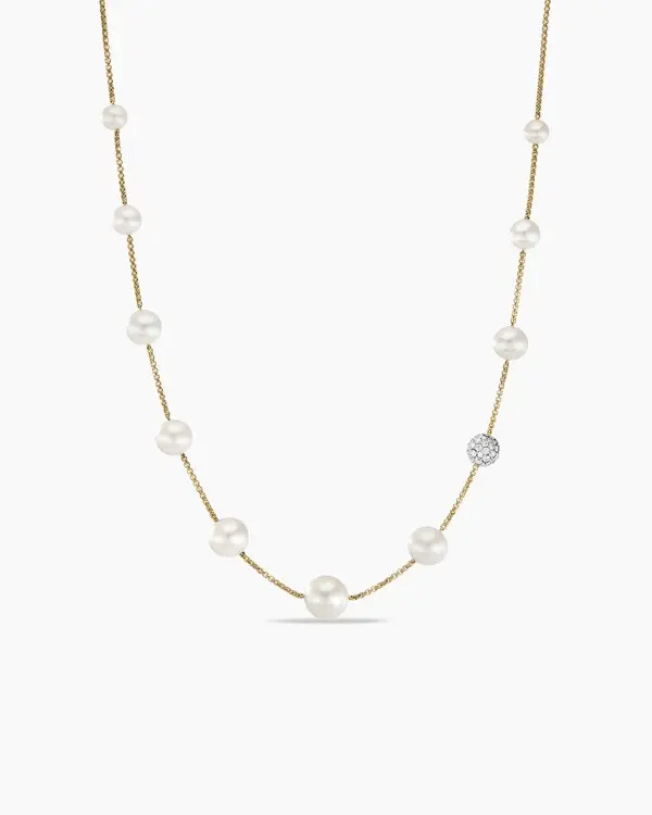 David Yurman 18k Yellow Gold And Pavé Station Necklace - Pearl