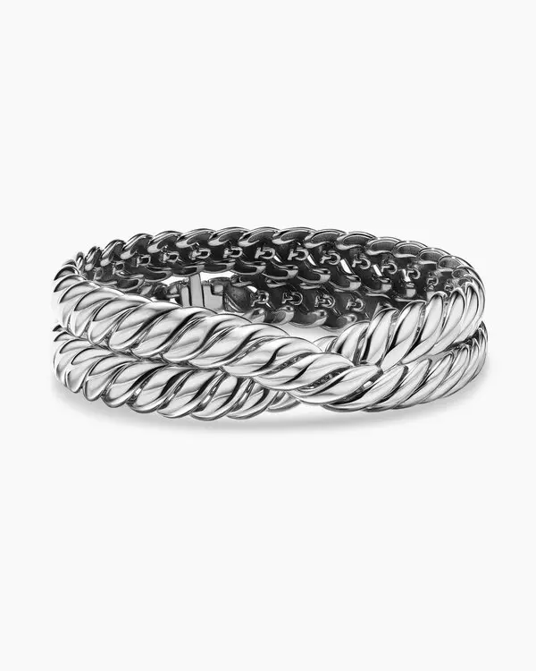 David Yurman Sculpted Cable Double Wrap Bracelet - All Sterling Silver