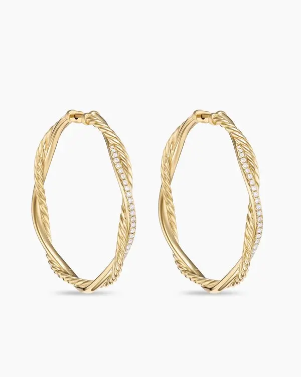 David Yurman Infinity Hoop Earrings In 18k Yellow Gold With Diamonds - Diamond