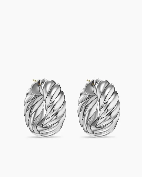 David Yurman Sculpted Cable Hoop Earrings - All Sterling Silver