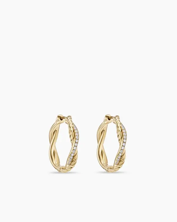 David Yurman 18k Yellow Gold Infinity Hoop Earrings With Diamonds - Diamond