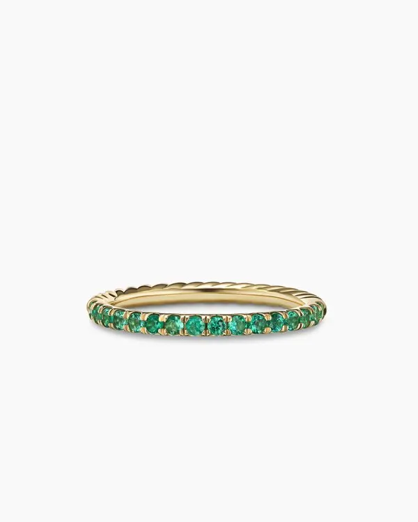 David Yurman Cable Collectibles® Stack Ring In 18k Yellow Gold With Pavé Emeralds - Emerald