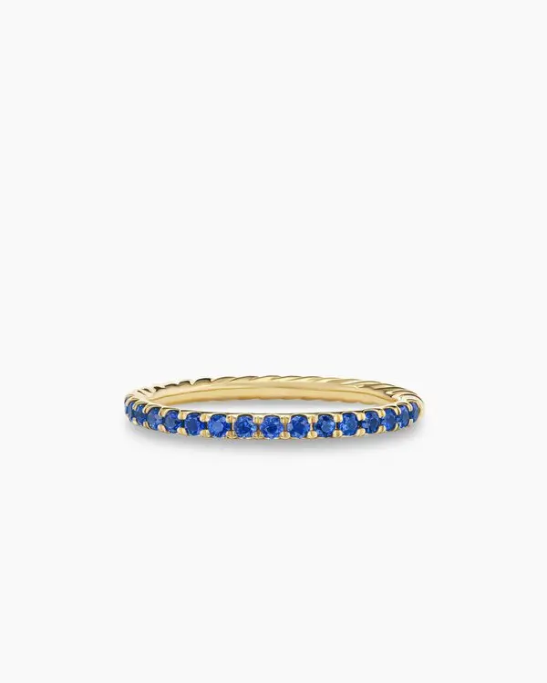 David Yurman Cable Collectibles® Stack Ring In 18k Yellow Gold With Pavé Emeralds - Light Blue Sapphire