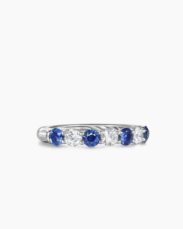 David Yurman Dy Eden Platinum Band Ring With Tsavorites - Light Blue Sapphire/diamond