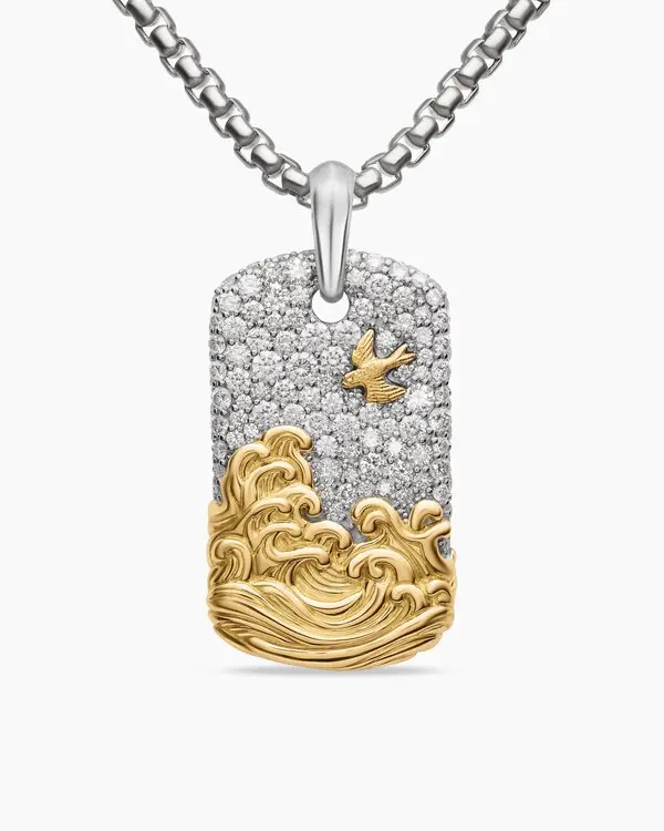 David Yurman Waves Sterling Silver And 18k Yellow Gold Tag - Diamond