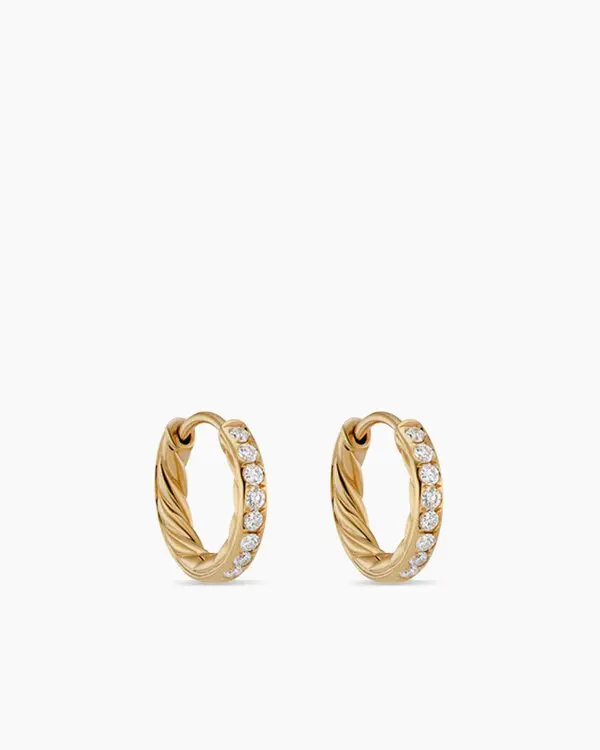 David Yurman 18k Yellow Gold Pavé Huggie Hoop Earrings - Diamond