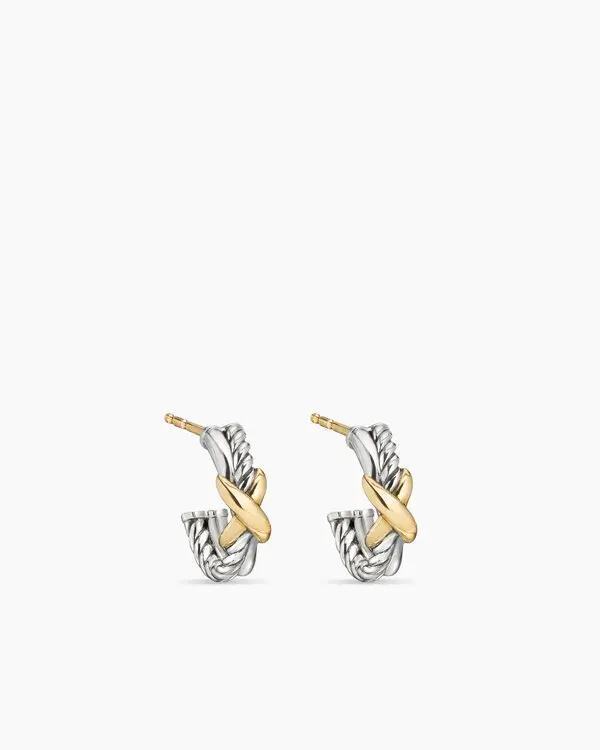 David Yurman Petite X Hoop Earrings - Sterling Silver/18k Yellow Gold
