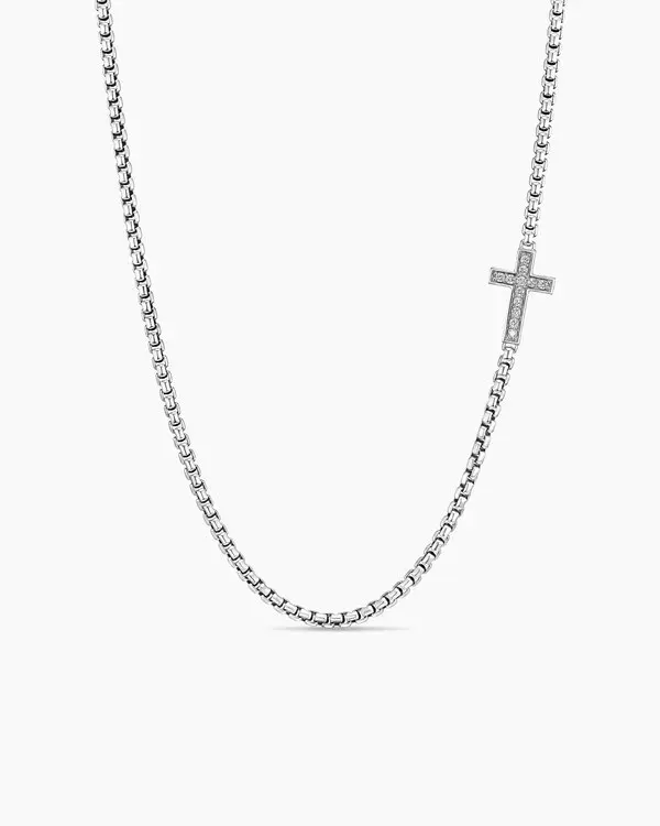 David Yurman Sterling Silver Cross Station Necklace With Black Diamonds - Diamond