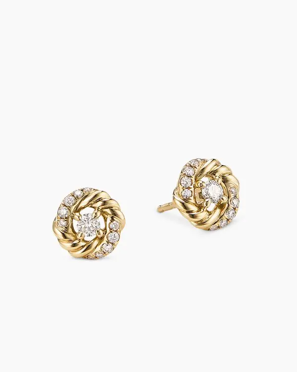 David Yurman 18k Yellow Gold Petite Infinity Stud Earrings With Diamonds - Diamond