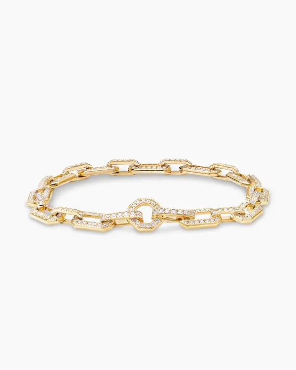 David Yurman 18k Yellow Gold Chain Bracelet With Pavé Diamonds - Diamond
