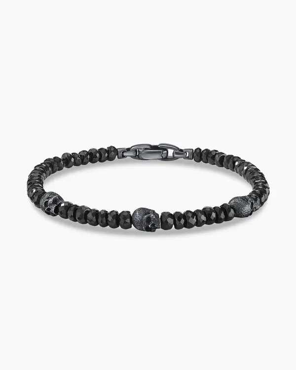 David Yurman Sterling Silver Memento Mori Skull Bracelet - Black Spinel