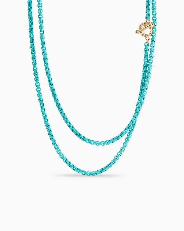 David Yurman Dy Bel Aire Color Box Chain Necklace In Acrylic With 14k Gold Accents - Turquoise Color
