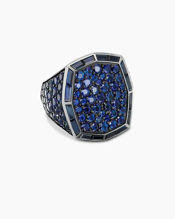David Yurman Streamline® Signet Ring In 18k White Gold With Blue Sapphires - Sapphire